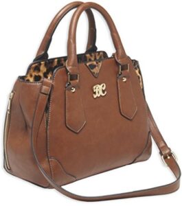 bulldog cases satchel style purse with holster, chestnut with leopard trim, medium