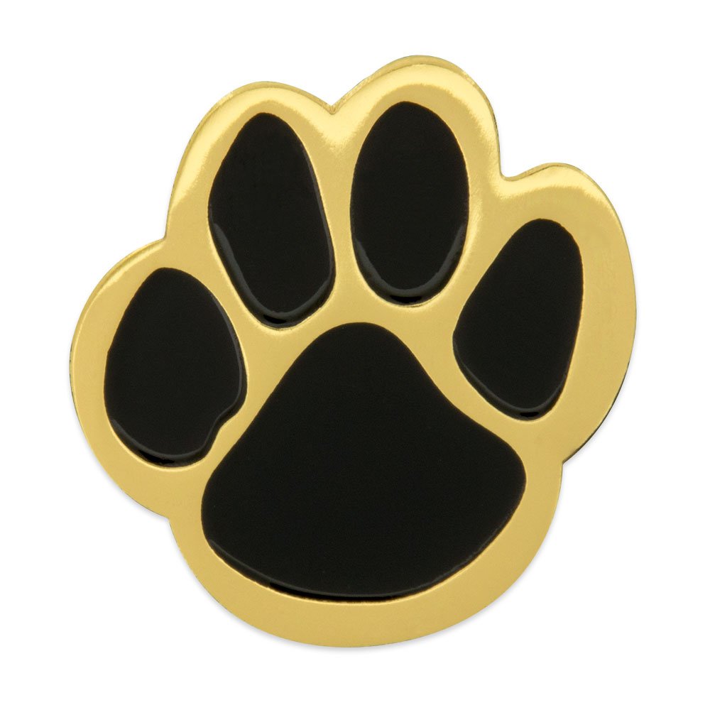 PinMart Black and Gold Animal Paw Print School Mascot Enamel Lapel Pin