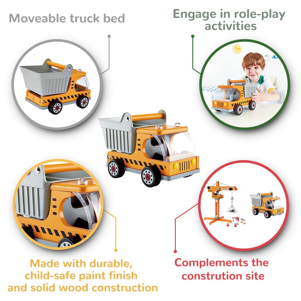 Hape Wooden Dump Truck| Pretend Play Construction Vehicle Toys for Toddlers