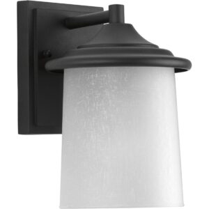 progress lighting essential collection 1-light white linen glass craftsman outdoor small wall lantern light textured black , 6"