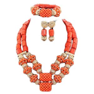 2018 latest coral jewelry sets nigerian dubai orange necklace sets of beads african bridal jewelry sets