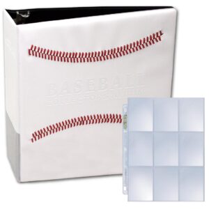 white stitched baseball card collectors album with 25 premium ultra pro 9 pocket pages included (3" d-ring binder w/25 pages)