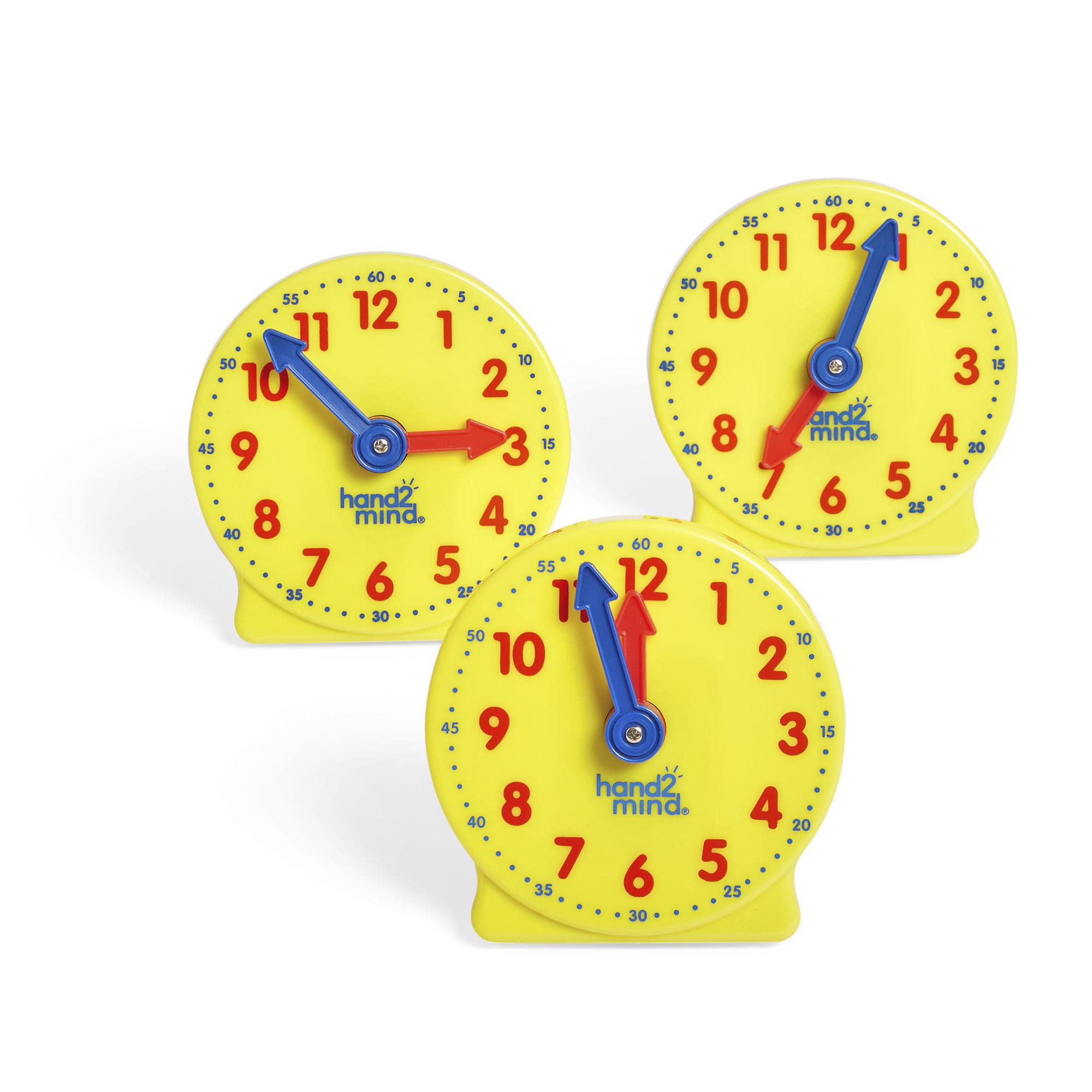 hand2mind Mini Geared Clock, Telling Time Teaching Clock, Learn to Tell Time Clock, Analog Learning Clock, Clock for Kids Learning to Tell Time, Teaching Time Classroom Clock (Set of 24)