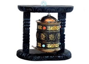 tibetan wood copper om mani padme hum wall hanging prayer wheel-8 auspicious symbols