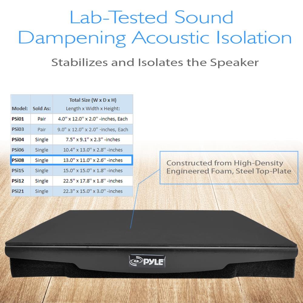 Pyle Sound Dampening Speaker Riser Foam - Audio Acoustic Noise Isolation Platform Pads Recoil Stabilizer w/ Rubber Base Pad For Studio Monitor, Subwoofer, Loud Speakers - PSI08 (13 x 11 x 2.6 Inch)