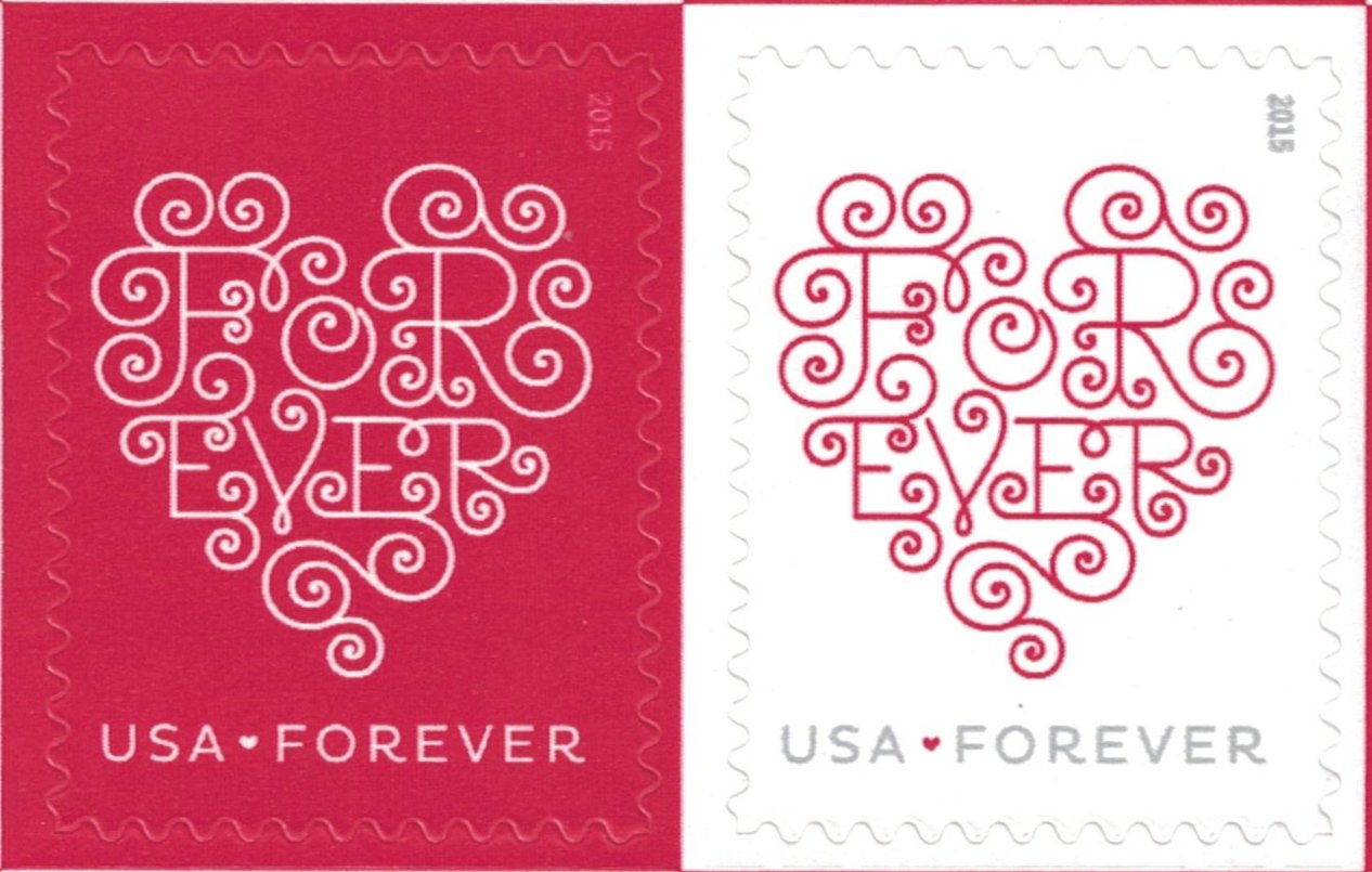 Forever Hearts Sheet of Twenty Forever Stamps - Great For Weddings Scott 4955 By USPS