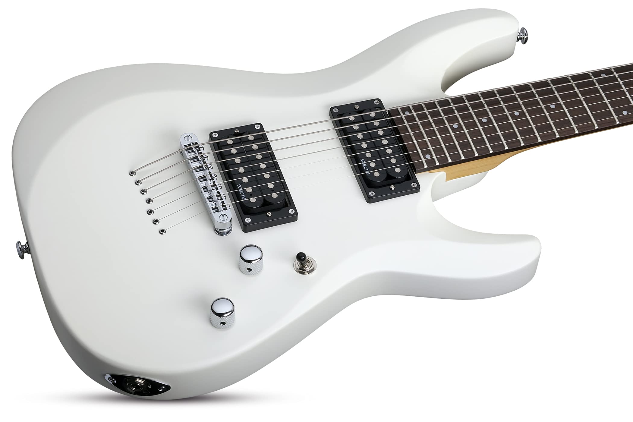 Schecter C-7 DELUXE Satin White 7-String Solid-Body Electric Guitar, Satin White