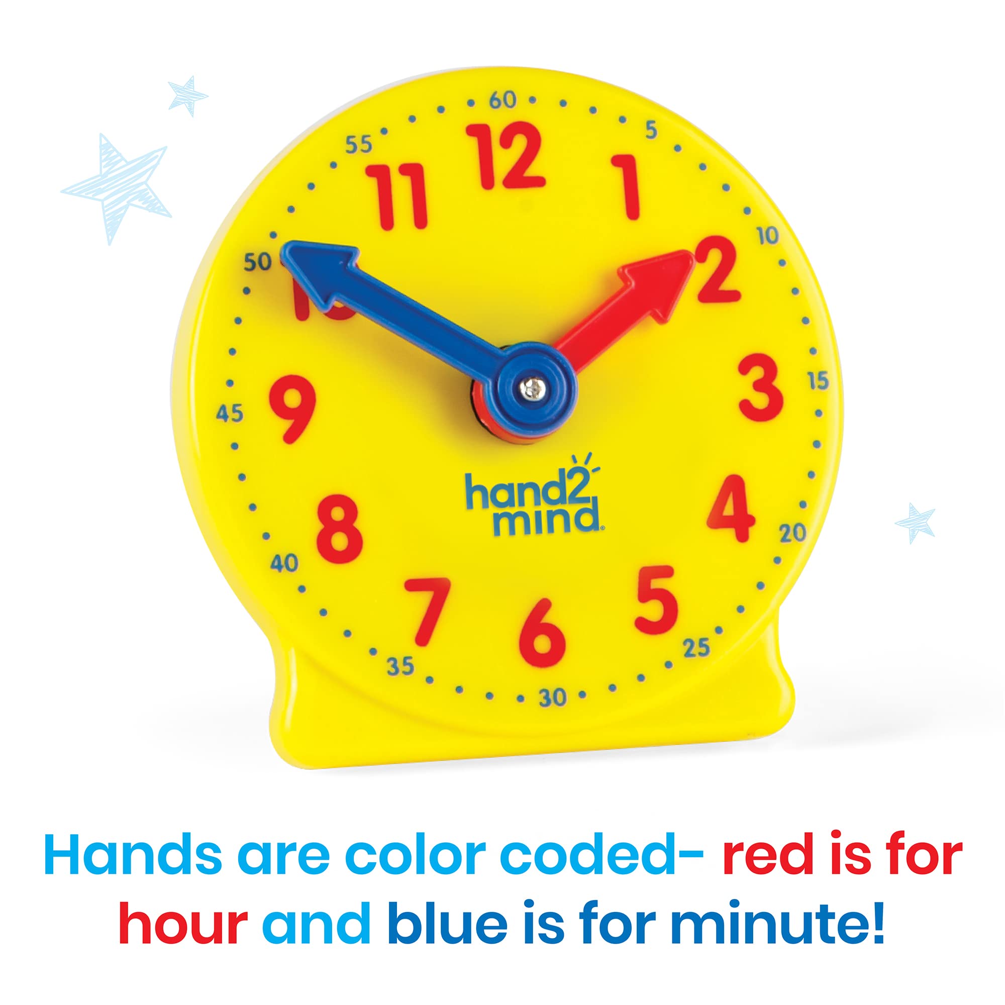 hand2mind Mini Geared Clock, Telling Time Teaching Clock, Learn to Tell Time Clock, Analog Learning Clock, Clock for Kids Learning to Tell Time, Teaching Time Classroom Clock (Set of 24)