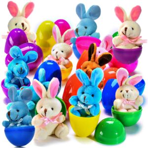 prextex plush bunny rabbit stuffed animal filled 3'' colorful easter eggs - 12 soft baby stuffed animals plush toys | easter basket surprise bunny toys