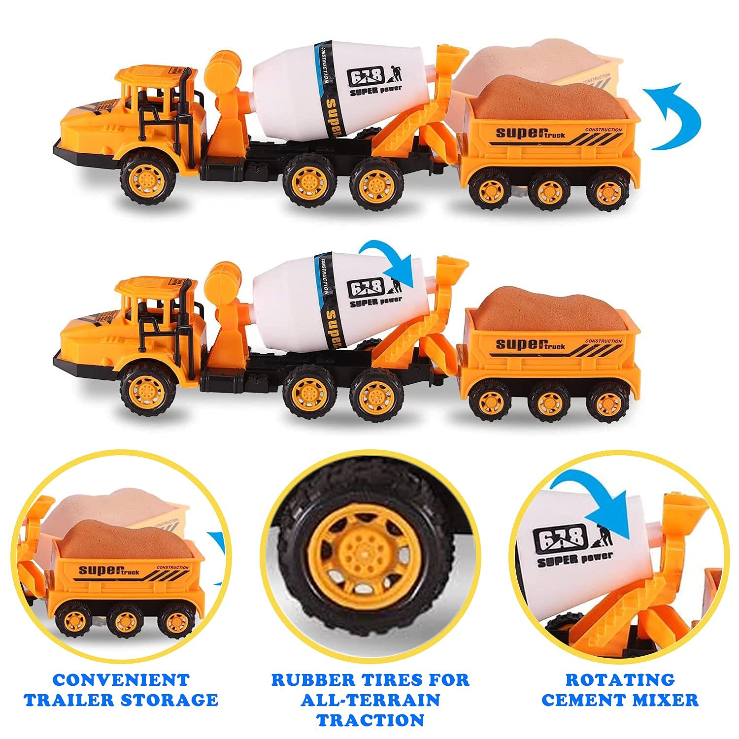 Liberty Imports 3 PCS Construction Trucks Toys for Kids, Big Rig Cargo Transport Model Vehicles Semi with Trailers Playset - Dump Truck, Cement Mixer, Excavator