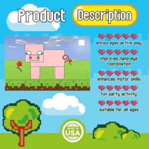 Silly Goose Gifts - Pin The Tail On The Pig - Fun Kids Birthday Party Supply Celebration Activity - Pixel Block Video Game Themed Mining Craft Adventure Attach - Sticking Animal Tail - Pin The Tail