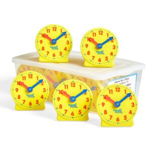 hand2mind mini geared clock, telling time teaching clock, learn to tell time clock, analog learning clock, clock for kids learning to tell time, teaching time classroom clock (set of 24)