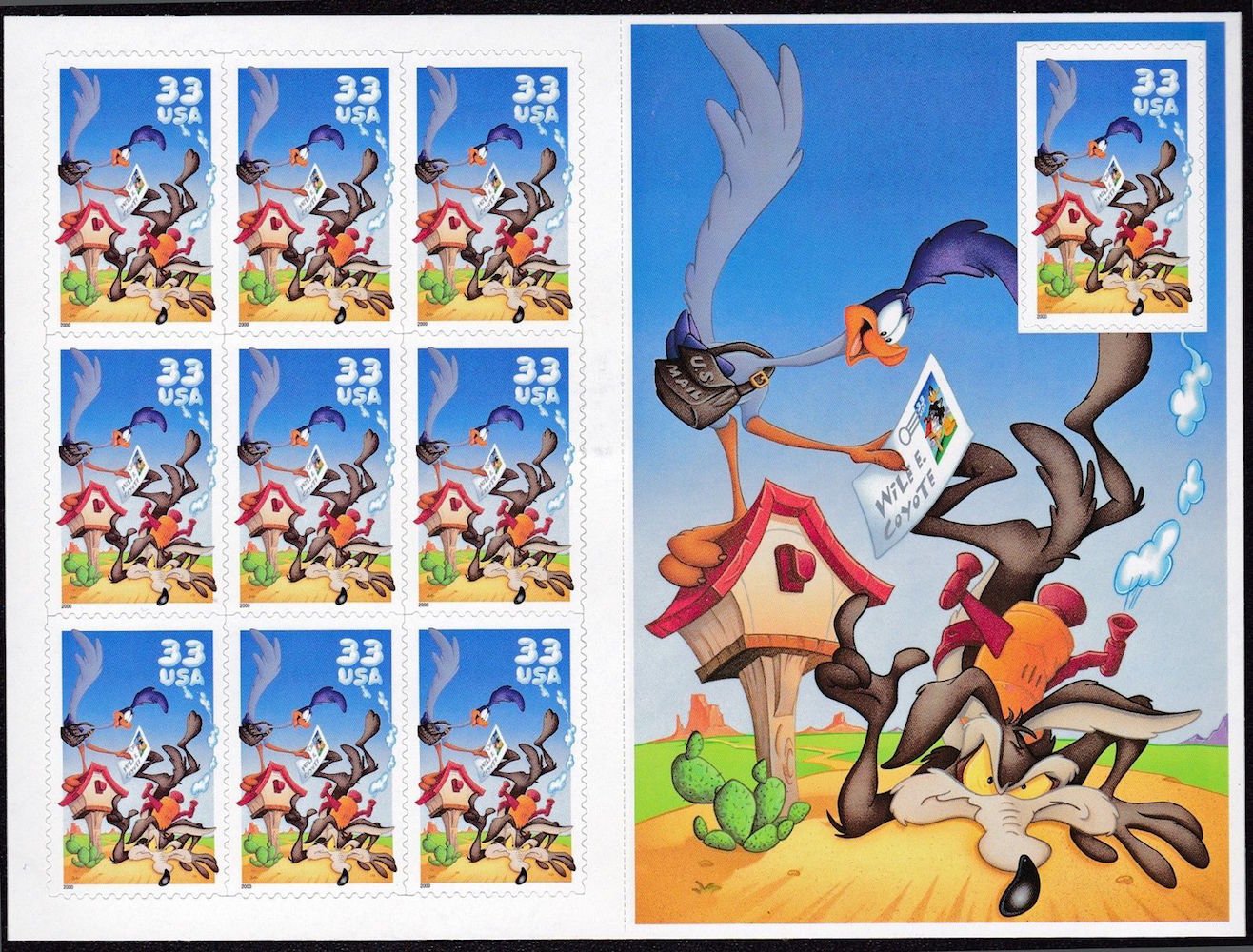 Wile E. Coyote & Road Runner Looney Tunes Sheet of 10 33-Cent Stamps, US, Scott 3391