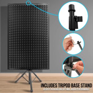 Pyle PSiP24 Acoustic Isolation Absorber Shield Sound Wall Panel Studio Foam and Dampening Wedge with Height Adjustable Stand,Charcoal Gray