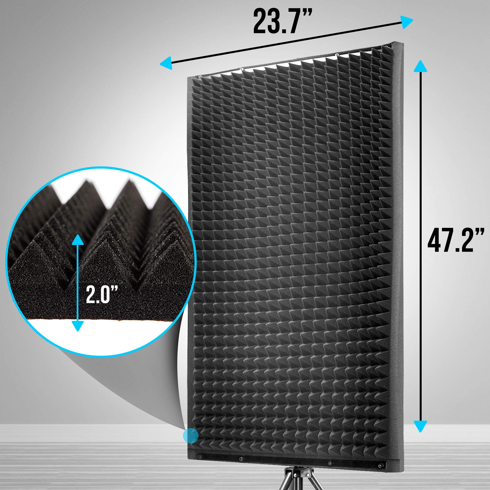 Pyle PSiP24 Acoustic Isolation Absorber Shield Sound Wall Panel Studio Foam and Dampening Wedge with Height Adjustable Stand,Charcoal Gray