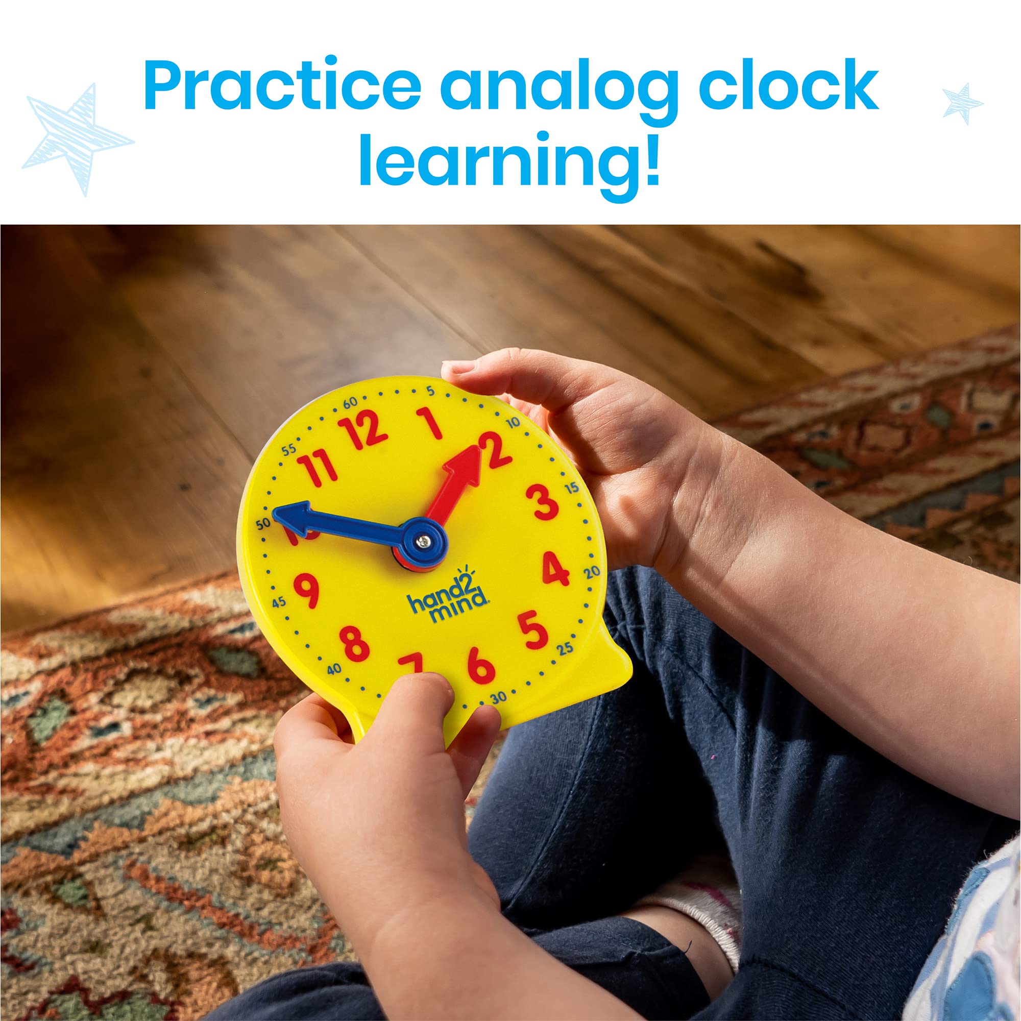 hand2mind Mini Geared Clock, Telling Time Teaching Clock, Learn to Tell Time Clock, Analog Learning Clock, Clock for Kids Learning to Tell Time, Teaching Time Classroom Clock (Set of 24)