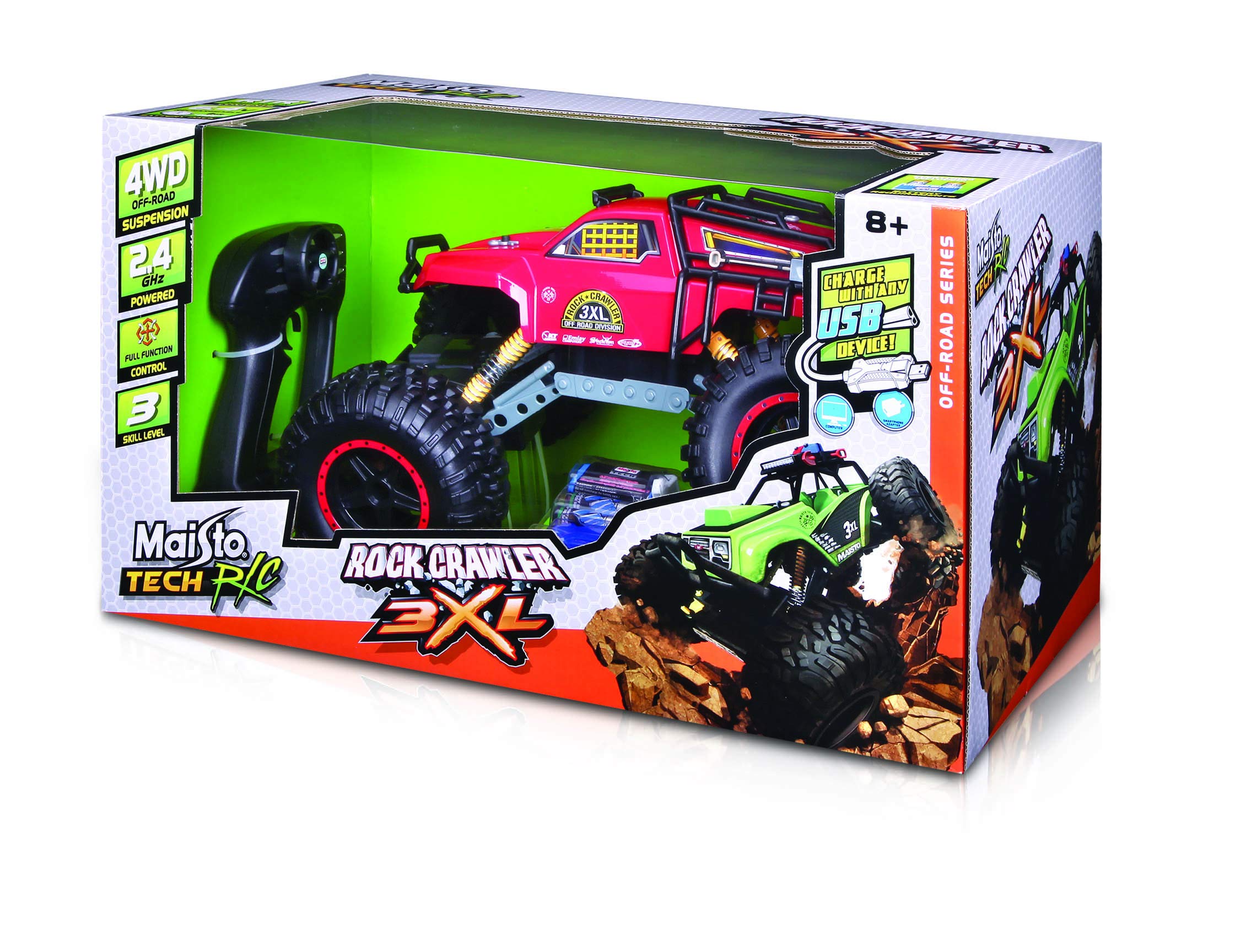 Maisto R/C 2.4 Ghz (8-Player) Rock Crawler 3XL Radio Control Vehicle With 6.4V Lithium-Ion Battery and Charger Included (Colors May Vary)