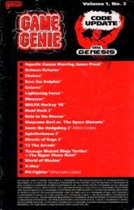 game genie codebook update for sega genesis - volume 1 number 3 (supplement code update booklet with additonal codes not in original manual) (game genie code update) [paperback] [1994] galoob