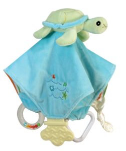 stephan baby go fish plush chewbie activity toy and teething blankie, green sea turtle