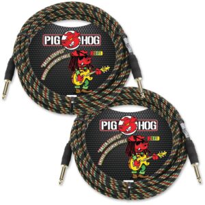 2-pack pig hog pch20ra "rasta stripes" vintage instrument cable, 20ft