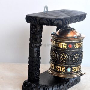 Tibetan Wood Copper Om Mani Padme Hum Wall Hanging Prayer Wheel-8 Auspicious symbols