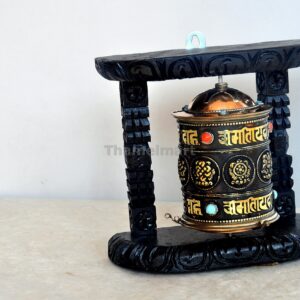 Tibetan Wood Copper Om Mani Padme Hum Wall Hanging Prayer Wheel-8 Auspicious symbols