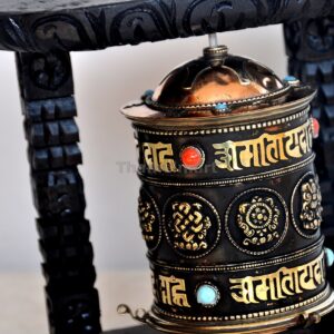 Tibetan Wood Copper Om Mani Padme Hum Wall Hanging Prayer Wheel-8 Auspicious symbols