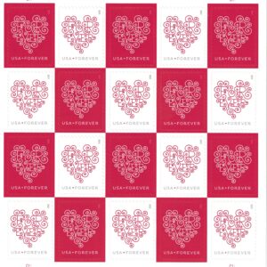 Forever Hearts Sheet of Twenty Forever Stamps - Great For Weddings Scott 4955 By USPS