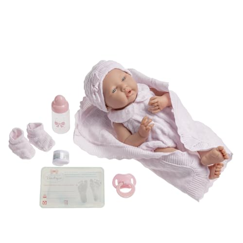 Real Girl Baby Doll 15" | Anatomically Correct | JC Toys - La Newborn | Made in Spain | Pink Knit Outfit & Accessories | Ages 2+