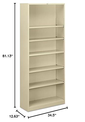 HON S82ABCL Metal Bookcase, Six-Shelf, 34-1/2w x 12-5/8d x 81-1/8h, Putty