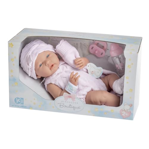 Real Girl Baby Doll 15" | Anatomically Correct | JC Toys - La Newborn | Made in Spain | Pink Knit Outfit & Accessories | Ages 2+