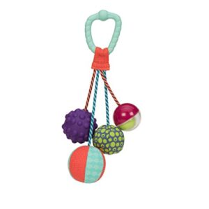 b. toys – b. baby- rattle ball – 4 balls & teething clip -sensory toy with colors textures & sounds – sounds so squeezy – 3 months +