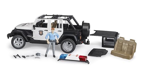 Bruder Toys - Emergency Realistic Jeep Wrangler Unlimited Rubicon Police Vehicle with Light Skintoned Policeman and Light and Sound Module with 4 Different Sounds - Ages 4+