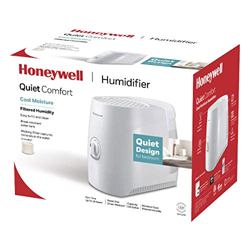 Honeywell Cool Moisture Humidifier White Ultra Quiet with Auto Shut-Off, Variable Settings & Wicking Filter for Small to Medium Rooms, Bedroom, Baby Room