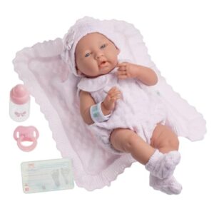 real girl baby doll 15" | anatomically correct | jc toys - la newborn | made in spain | pink knit outfit & accessories | ages 2+