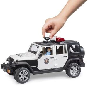 Bruder Toys - Emergency Realistic Jeep Wrangler Unlimited Rubicon Police Vehicle with Light Skintoned Policeman and Light and Sound Module with 4 Different Sounds - Ages 4+