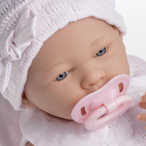 Real Girl Baby Doll 15" | Anatomically Correct | JC Toys - La Newborn | Made in Spain | Pink Knit Outfit & Accessories | Ages 2+