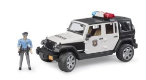 bruder toys - emergency realistic jeep wrangler unlimited rubicon police vehicle with light skintoned policeman and light and sound module with 4 different sounds - ages 4+