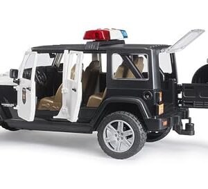 Bruder Toys - Emergency Realistic Jeep Wrangler Unlimited Rubicon Police Vehicle with Light Skintoned Policeman and Light and Sound Module with 4 Different Sounds - Ages 4+