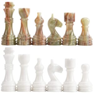 radicaln marble chess figures 3.5'' inches white and green handmade marble chess pieces for chess set board game - chess figures, chess board - travel set chess figure