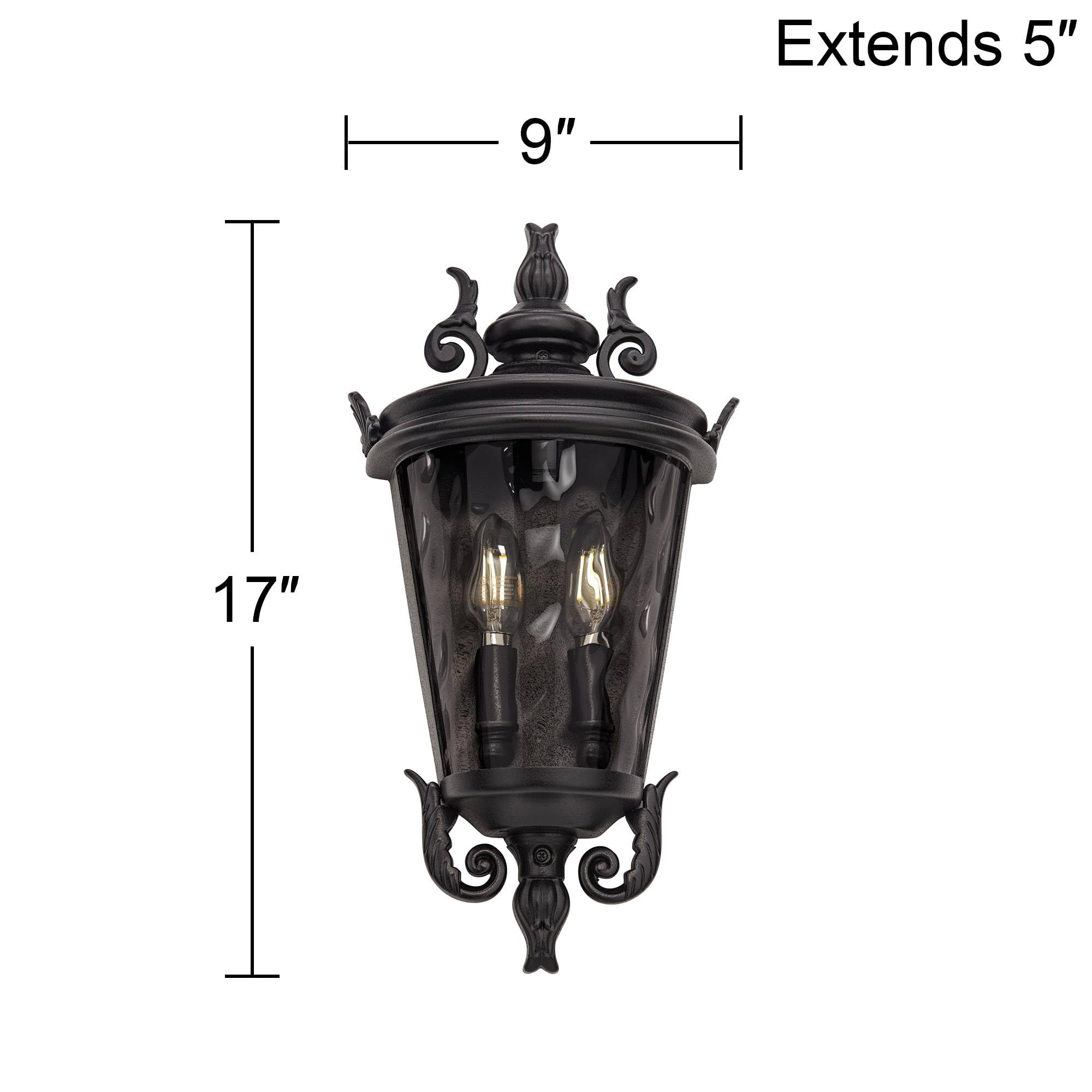 John Timberland Casa Marseille European Outdoor Wall Light Fixture Textured Black Scroll 17" Clear Hammered Glass for Exterior House Porch Patio Outside Deck Garage Yard Front Door Garden Home