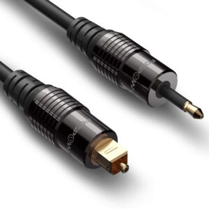 fospower 24k gold plated toslink to mini toslink digital optical s/pdif audio cable with metal connectors & strain-relief pvc jacket - 10ft