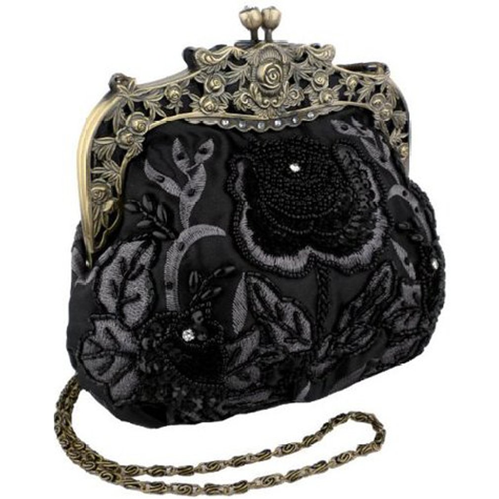 Belsen Women's Vintage Beaded Sequin Flower Evening Handbags (Black)