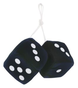 united pacific c5038k 3”x 3” classic hanging fuzzy dice, soft & fuzzy hanging mirror dice, decorative hanging fuzzy dice – black/white dots – one pair