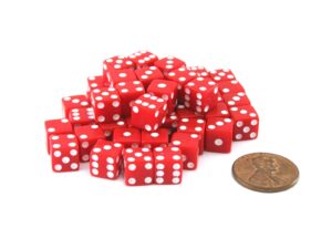 koplow games set of 50 8mm six-sided d6 small square-edge dice - red with white pips