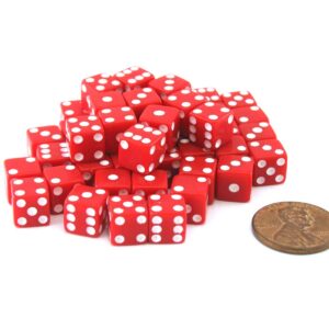 Koplow Games Set of 50 8mm Six-Sided D6 Small Square-Edge Dice - Red with White Pips