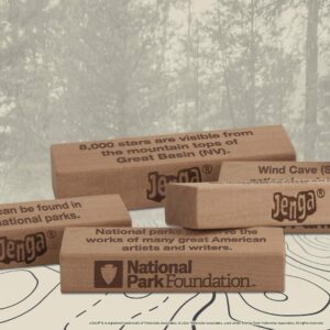 USAOPOLY JENGA National Parks | Classic Jenga Wooden Block Game with a National Parks Theme | Perfect Travel Game for Families | Celebrate US National Parks Service