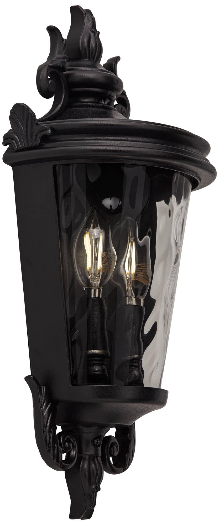 John Timberland Casa Marseille European Outdoor Wall Light Fixture Textured Black Scroll 17" Clear Hammered Glass for Exterior House Porch Patio Outside Deck Garage Yard Front Door Garden Home