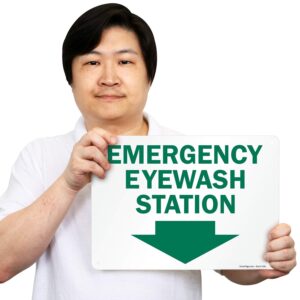 "Emergency Eyewash Station" Sign with Down Arrow by SmartSign | 10" x 14" Aluminum