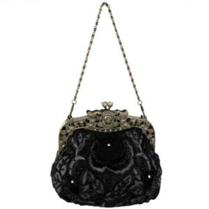 Belsen Women's Vintage Beaded Sequin Flower Evening Handbags (Black)